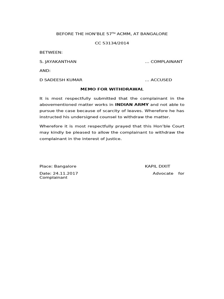 Jayakanthan Withdraw Memo | PDF