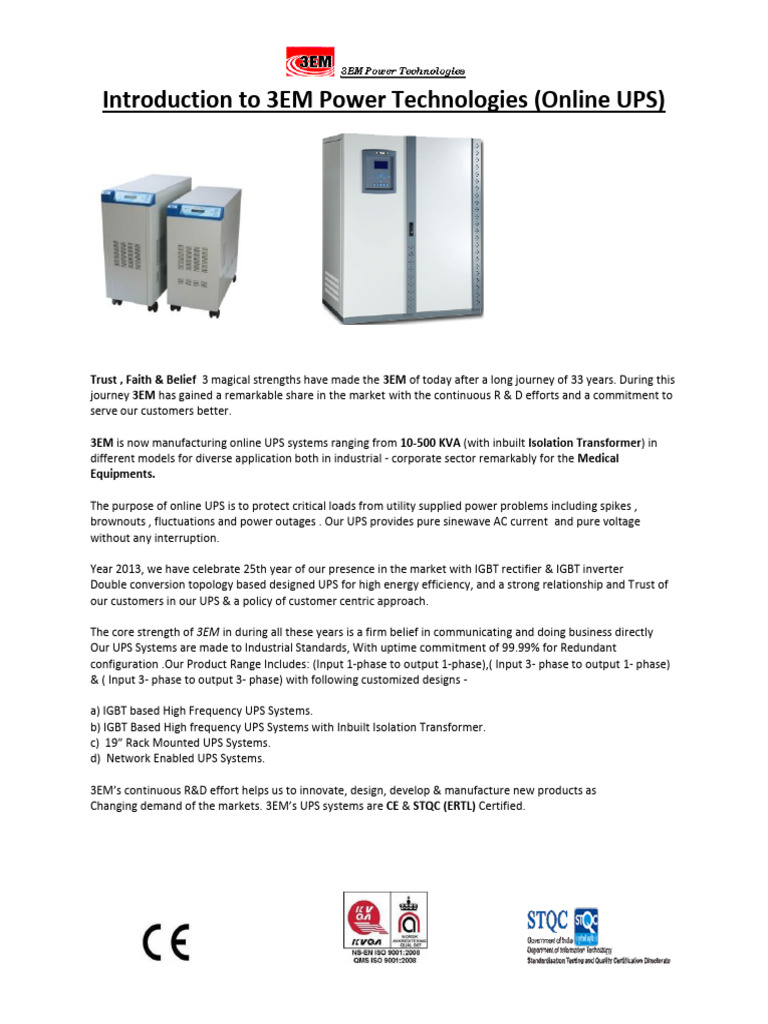 3EM Industrial Online UPS Solutions | PDF | Power Inverter | Rectifier