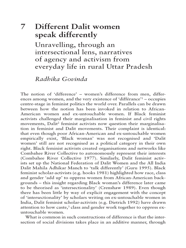 Week 3 Reading - Govinda. R - Chapter7pdf | PDF | Dalit | Intersectionality