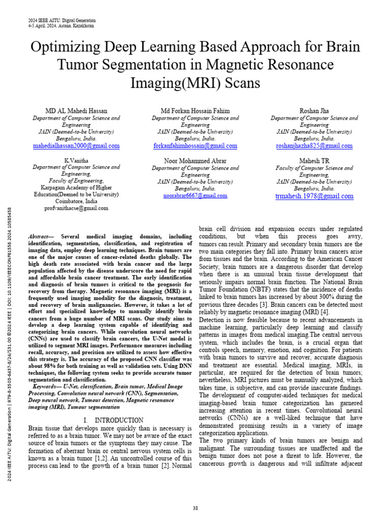 Deep Learning for Brain Tumor MRI Segmentation | PDF | Brain Tumor ...