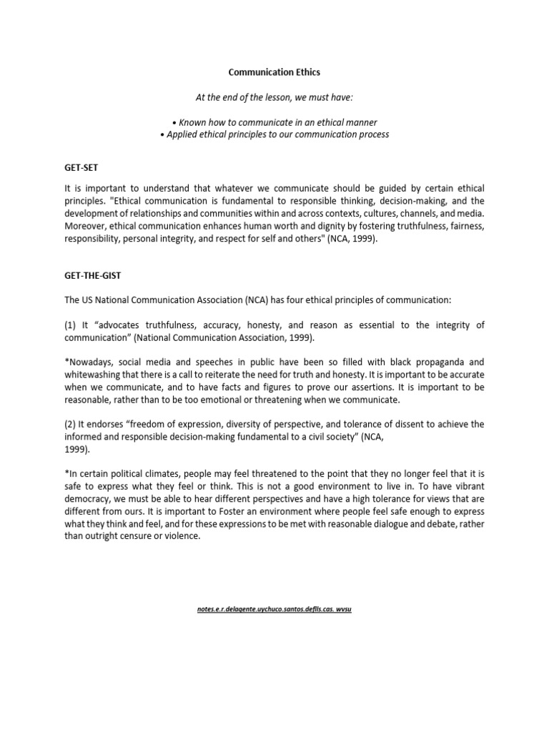 Eng 110 Lesson 2 | PDF | Communication | Integrity