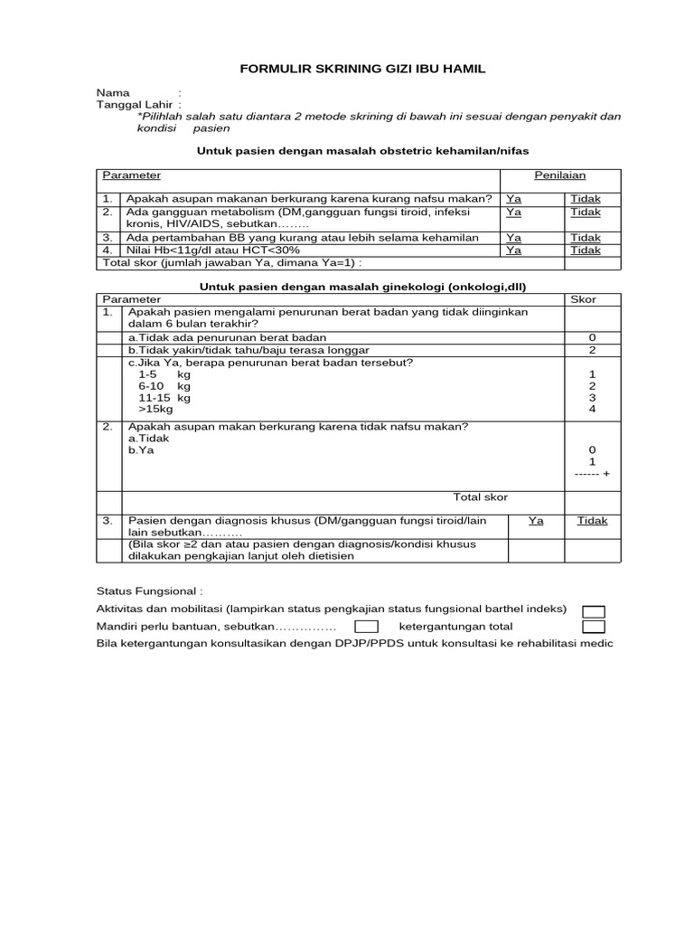 Formulir Skrining Gizi Ibu Hamil | PDF | Kesehatan Holistik