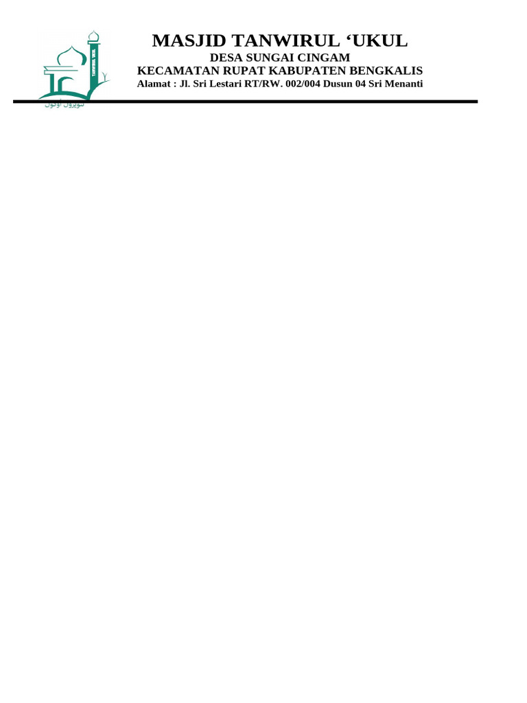 Kop Surat Masjid Tanwirul Ukul | PDF