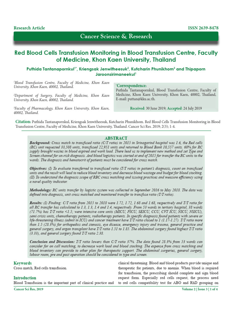 Red Blood Cells Transfusion Monitoring in Blood Transfusion Centre ...