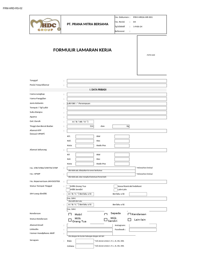 Form Kandidat MHDC Group | PDF