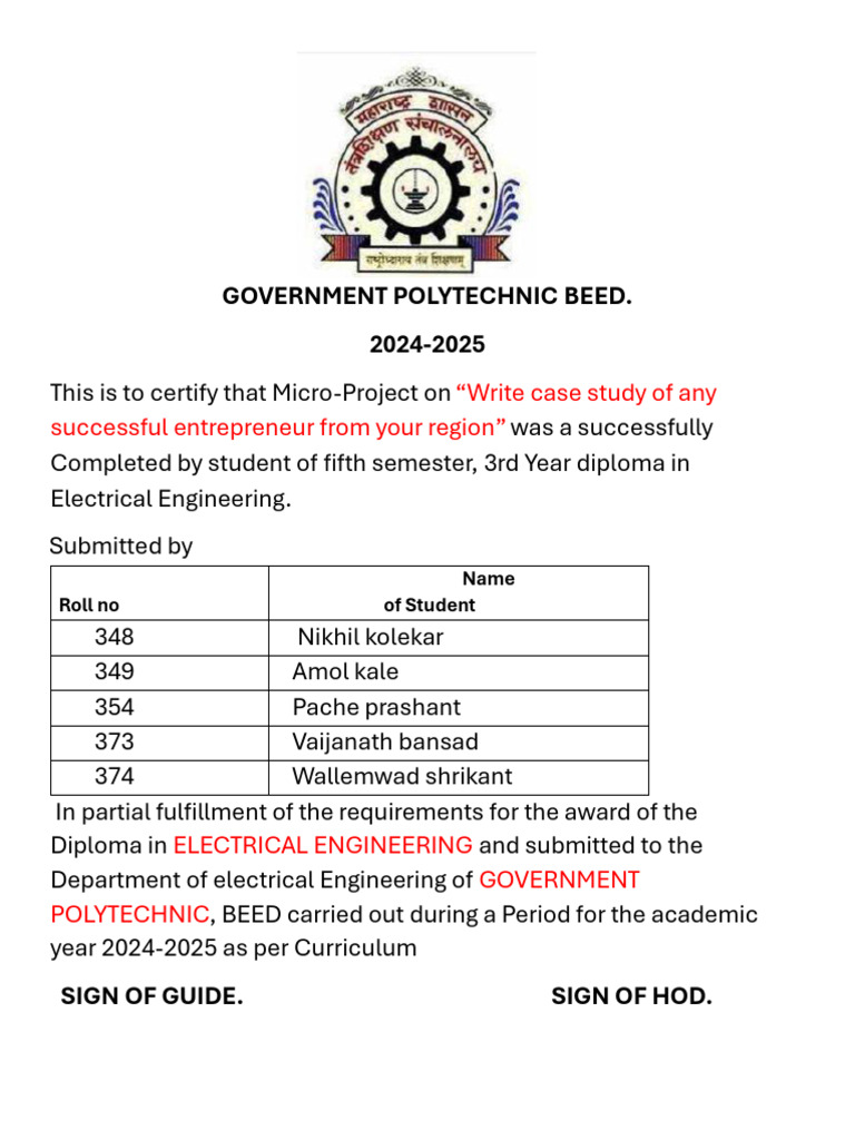 Government Polytechnic Beed. 2024-2025: "Write Case Study of Any ...
