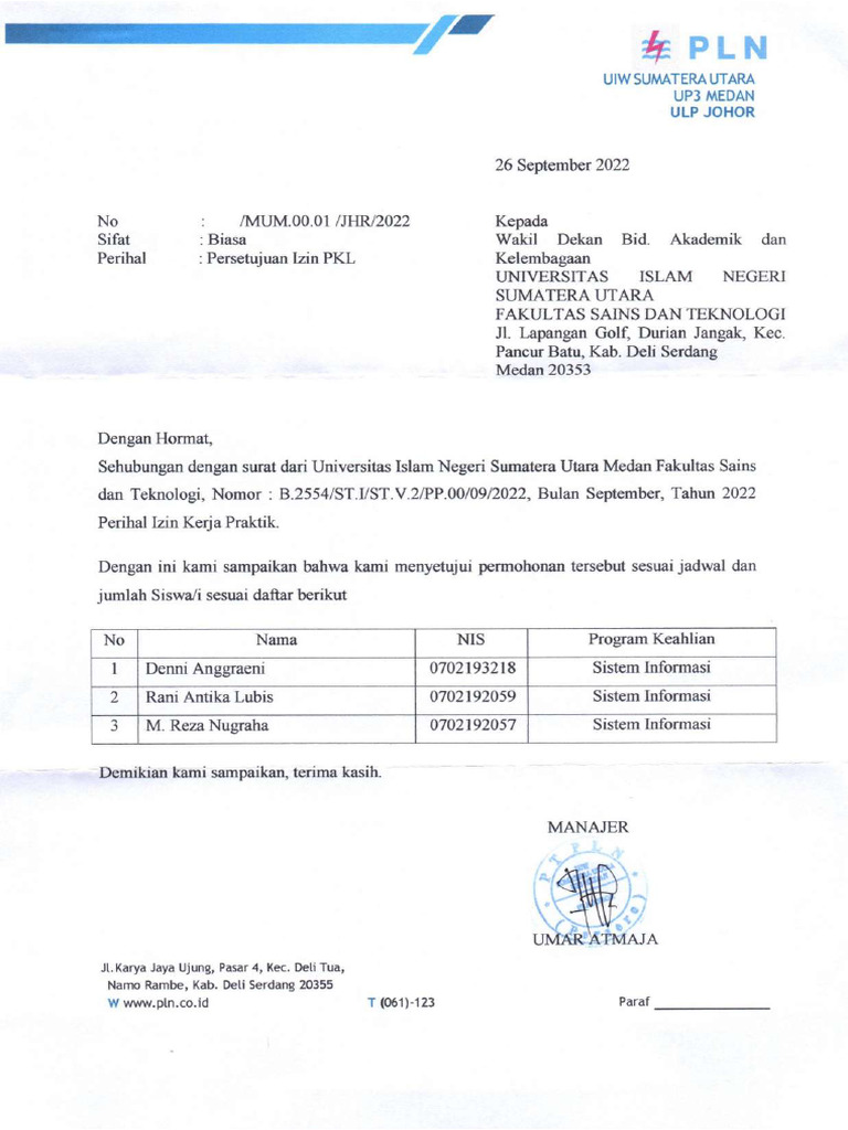 Surat Balasan KP | PDF