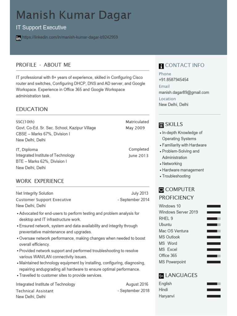 Resume-Manish-1 | PDF | Computer Network | System Administrator