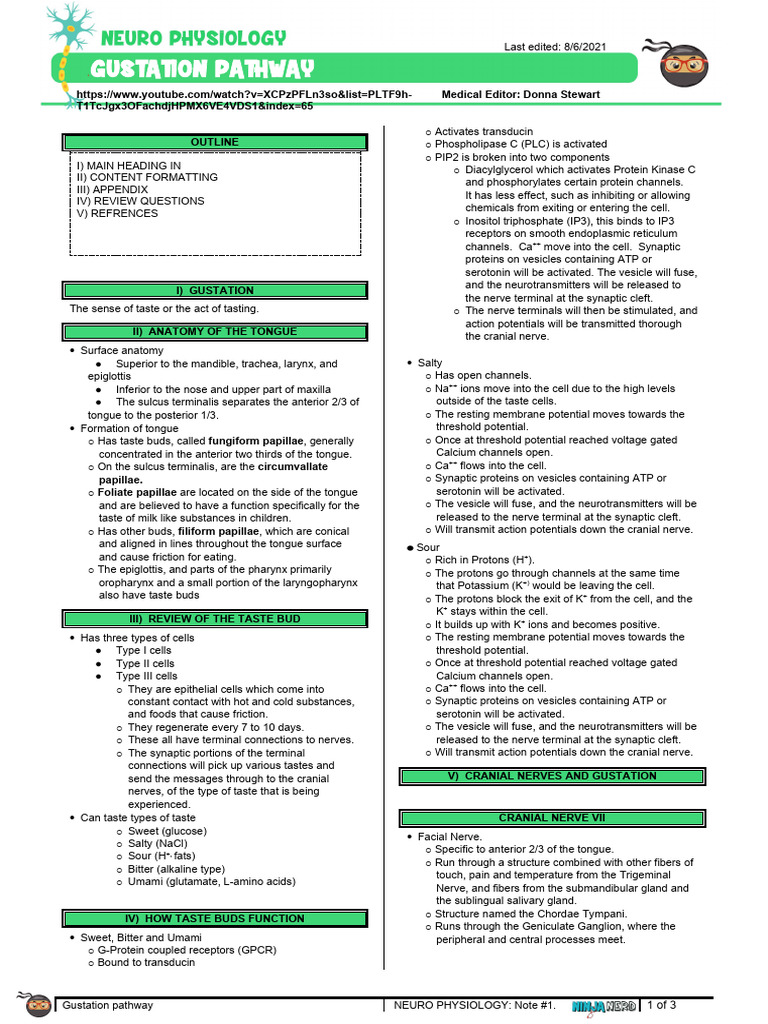 Gustation (Taste Pathway) | PDF | Taste | Tongue