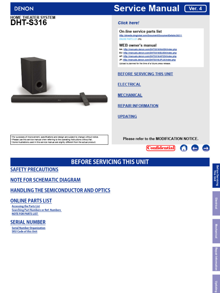 Denon DHT-S316 Service Manual | PDF | Electrical Connector | Electrical Engineering