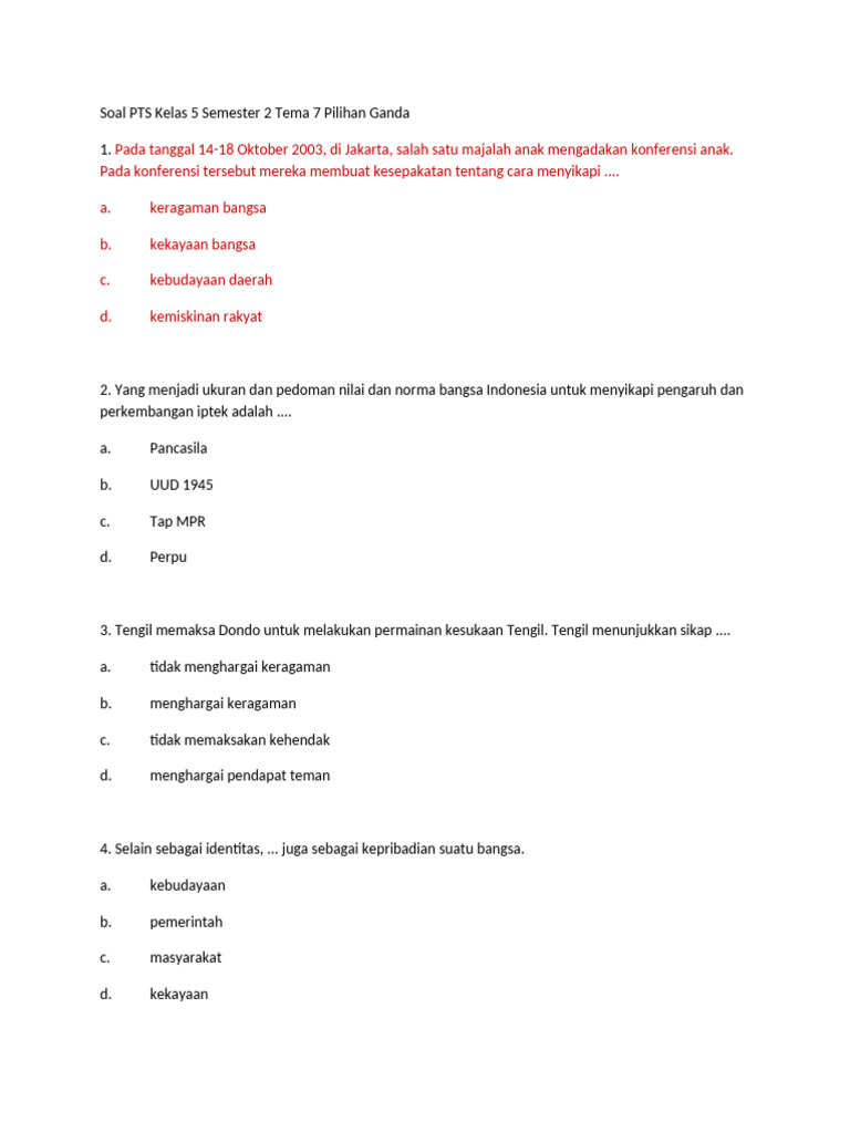 Soal PTS Kelas 5 Tema 7 | PDF