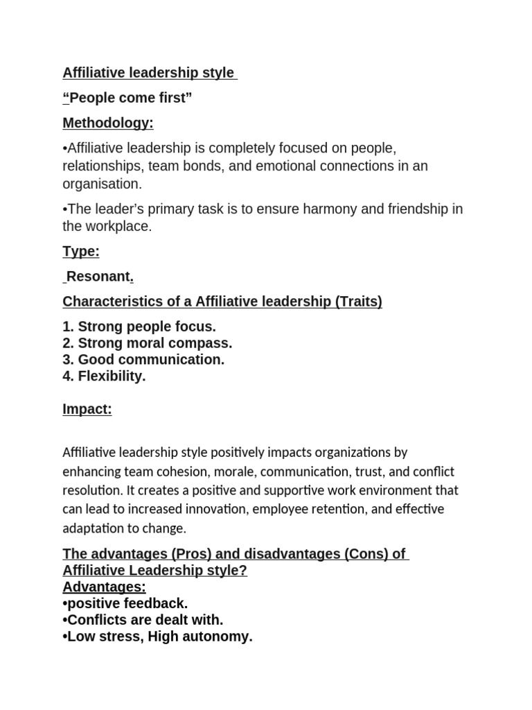 Affiliative Leadership Style by Fatma | PDF