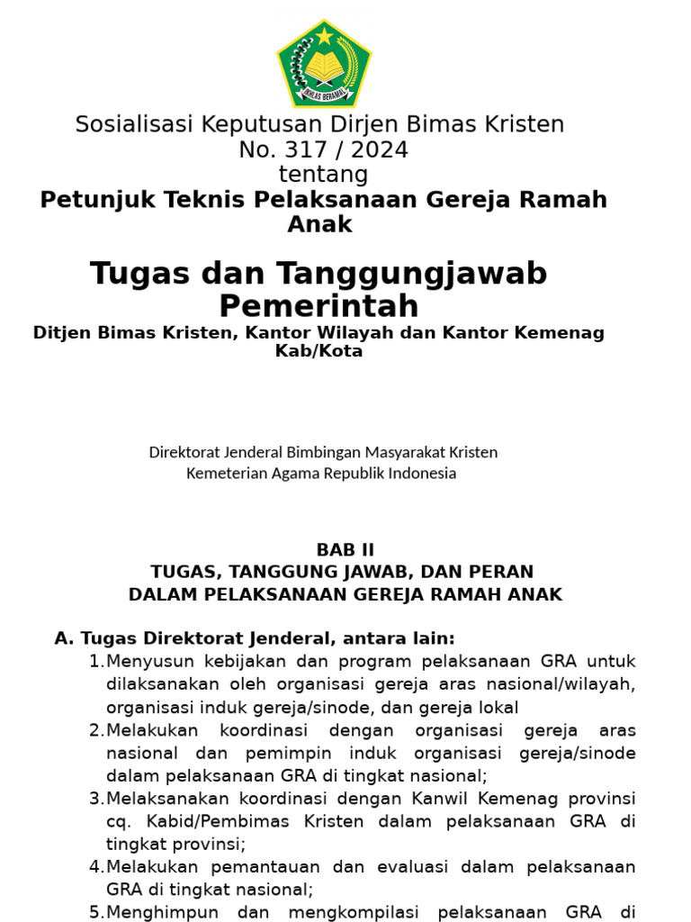 Materi 4 Tugas Dan Tanggung Jawab Pemerintah Sosialisasi Keputusan Dirjen Bimas Kristen | PDF