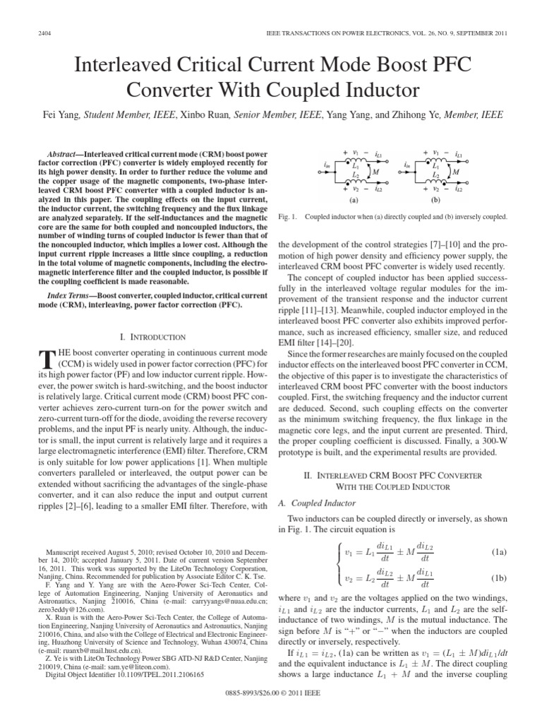 TPEL2011 - Interleaved Critical Current Mode Boost PFC Converter With Coupled Inductor | PDF ...