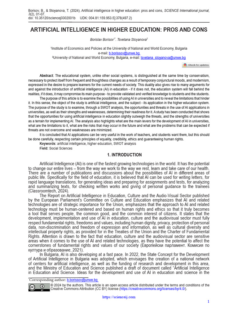 Artificial Intelligence in Higher Education Pros and Cons | PDF ...