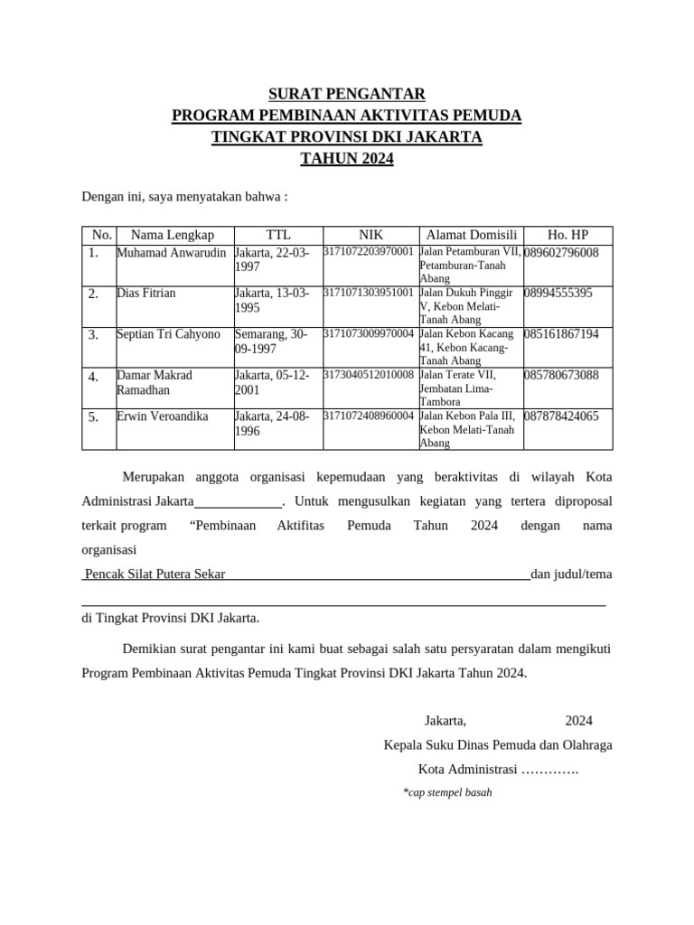 Surat Pengantar Pap 2024 | PDF