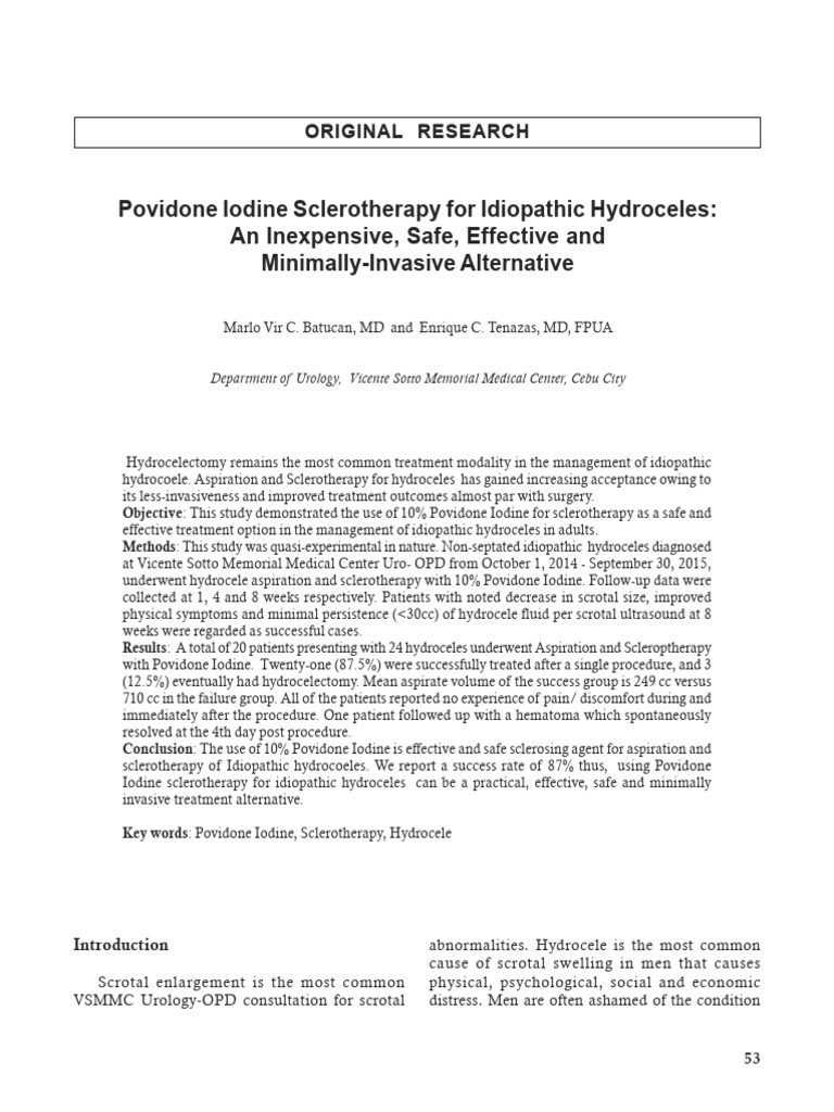 Urology: Povidone Iodine for Hydroceles | PDF | Diseases And Disorders ...