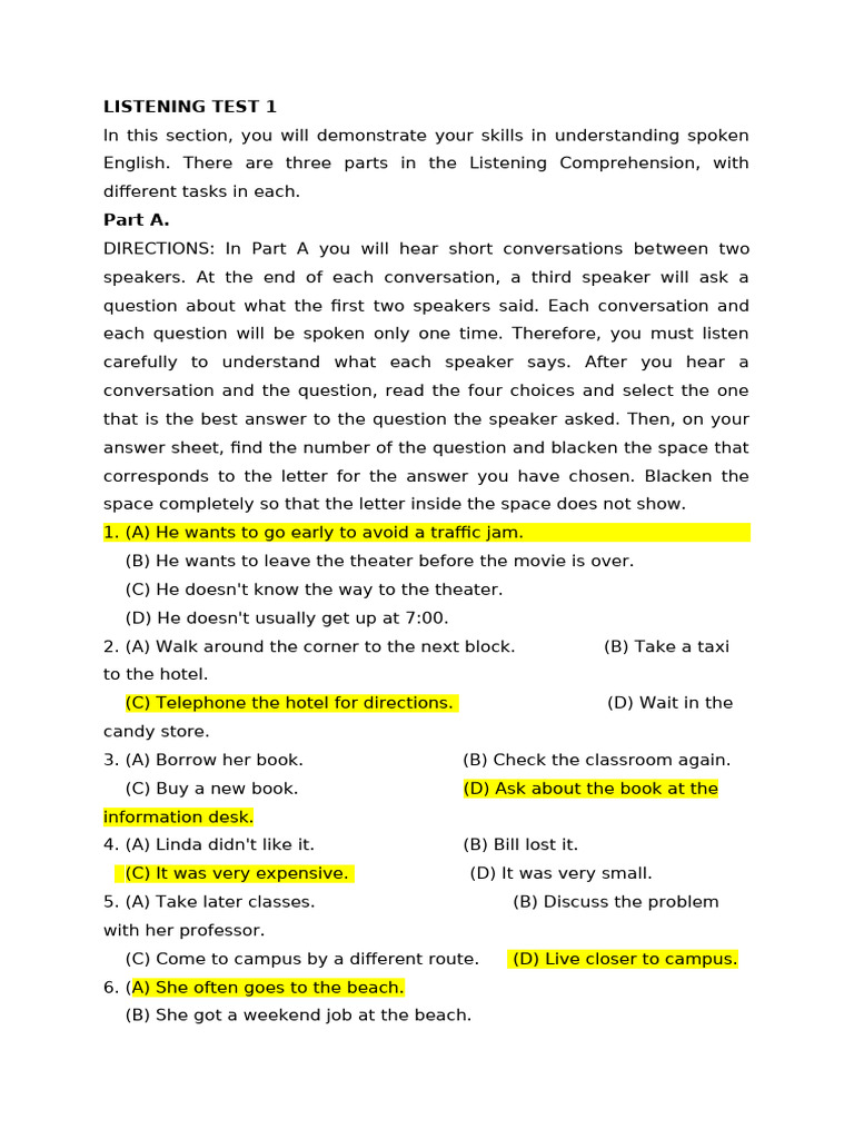 English Listening Skills Test | PDF