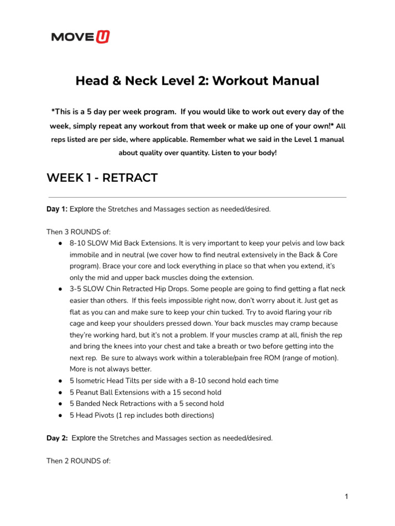 Banded Neck Retractions Workout Guide | PDF | Anatomical Terms Of ...