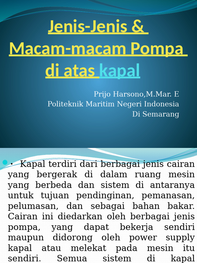 Jenis-Jenis Dan Macam-Macam Pompa Di Atas Kapal | PDF