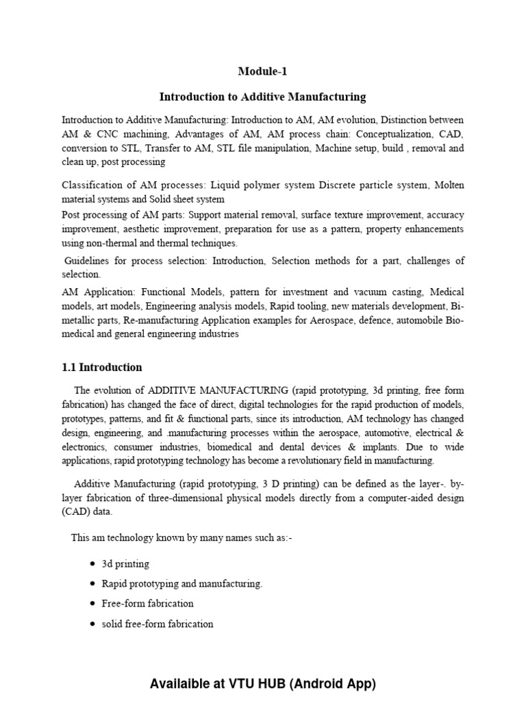 Additive Manufacturing Module 1 | PDF | 3 D Printing | Industrial Processes