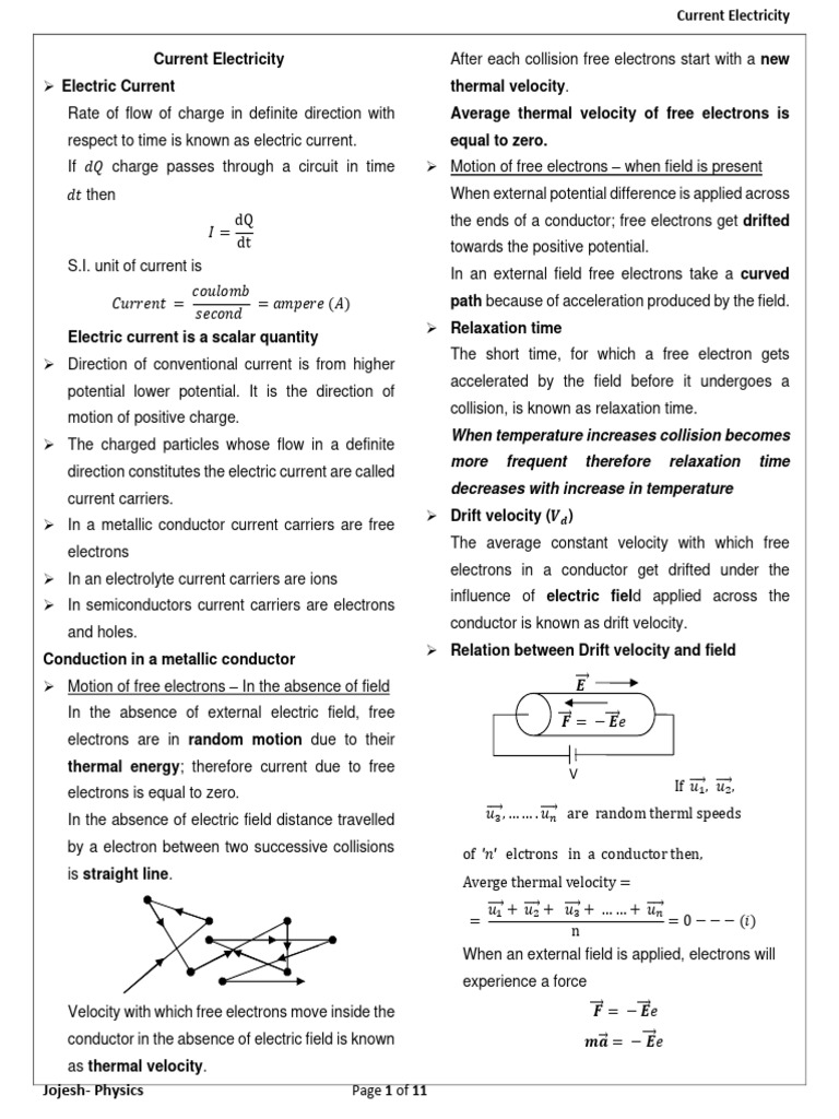 Current Electricity Notes | PDF | Electrical Resistivity And ...