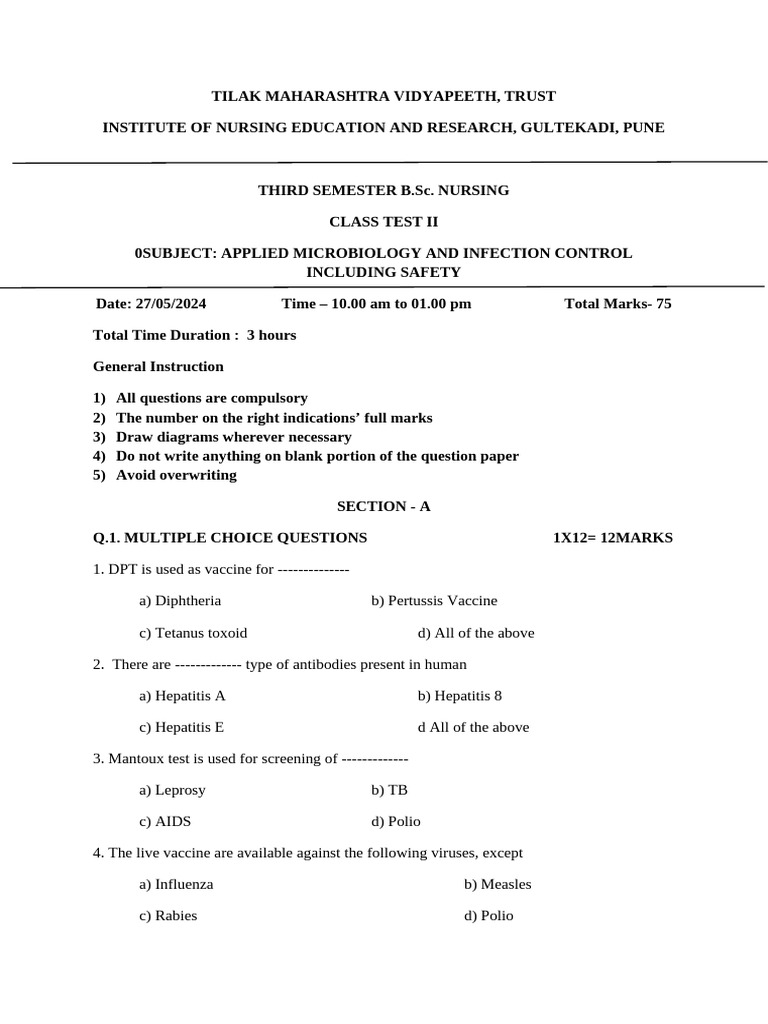 Microbiology Question Paper Prefinal | PDF | Vaccines | Epidemiology