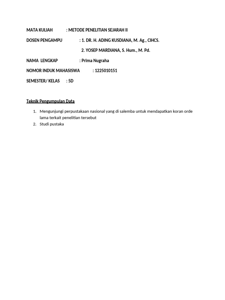 Prima Nugraha 1225010151 Teknik Pengumpulan Data | PDF