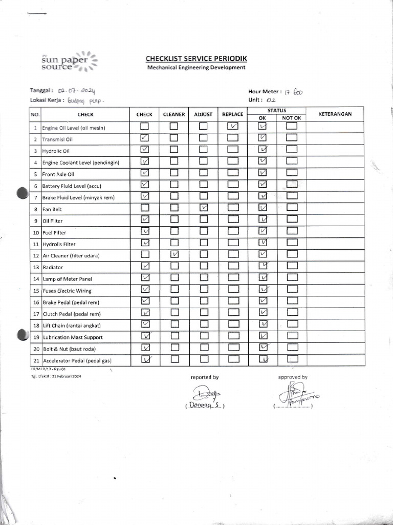 Periodic Service Checklist for Engineering | PDF | Manufactured Goods ...