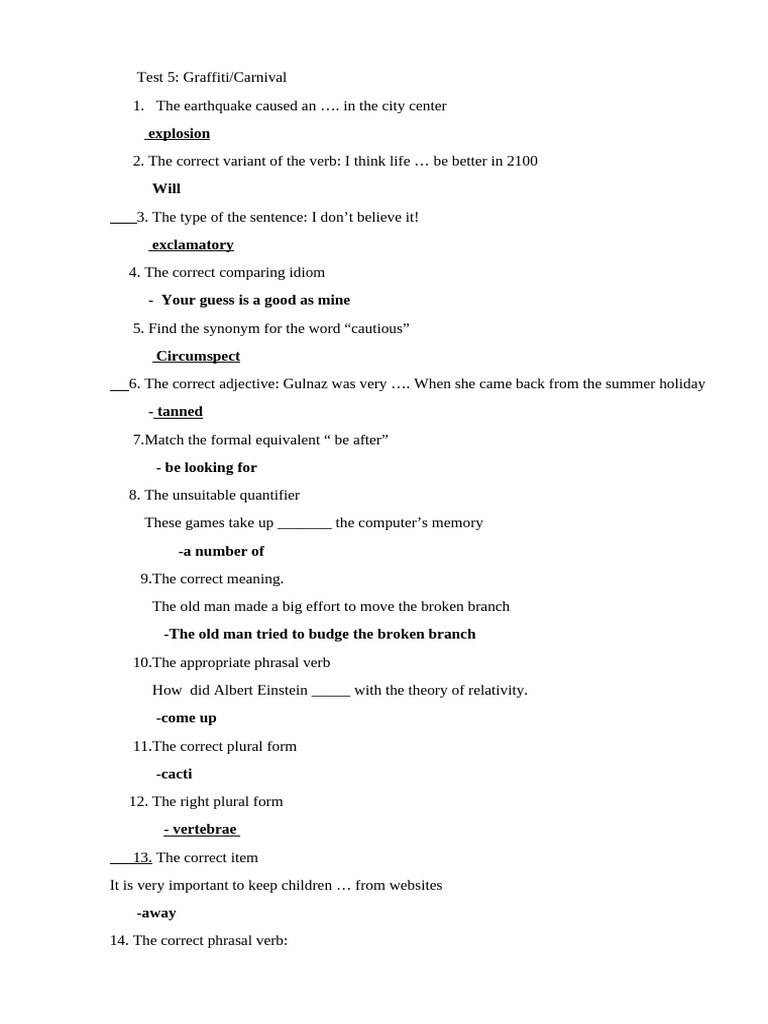 Graffiti and Carnival Quiz Answers | PDF | Language Mechanics | Linguistics