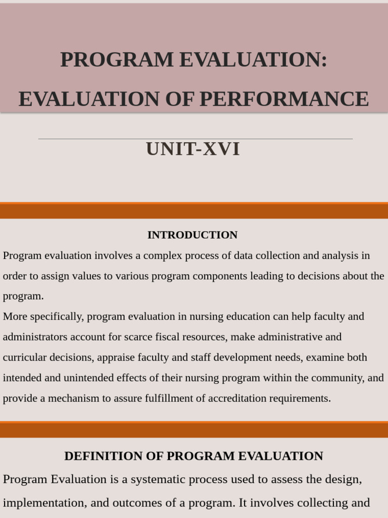 Program Evaluation Evaluation of Performance | PDF | Program Evaluation | Evaluation