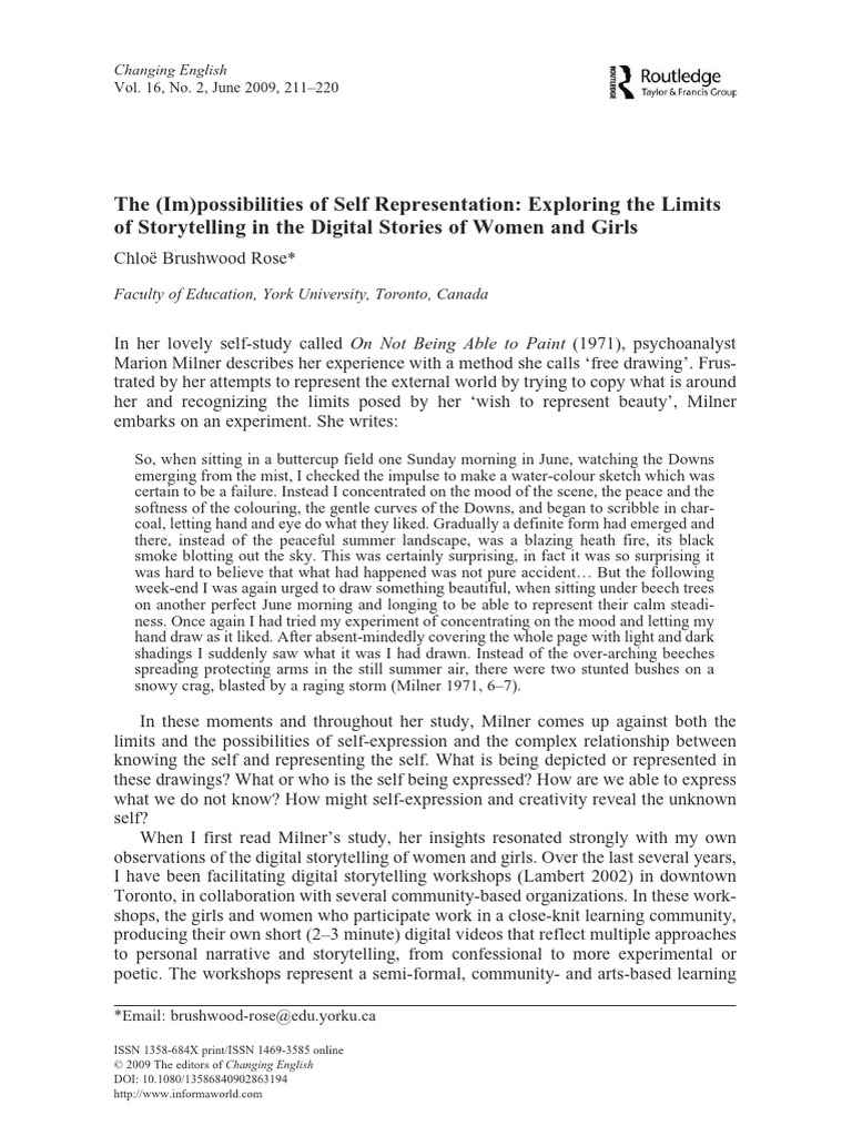 Rose 209 - The (Im) Possibilities of Self Representation - Exploring ...