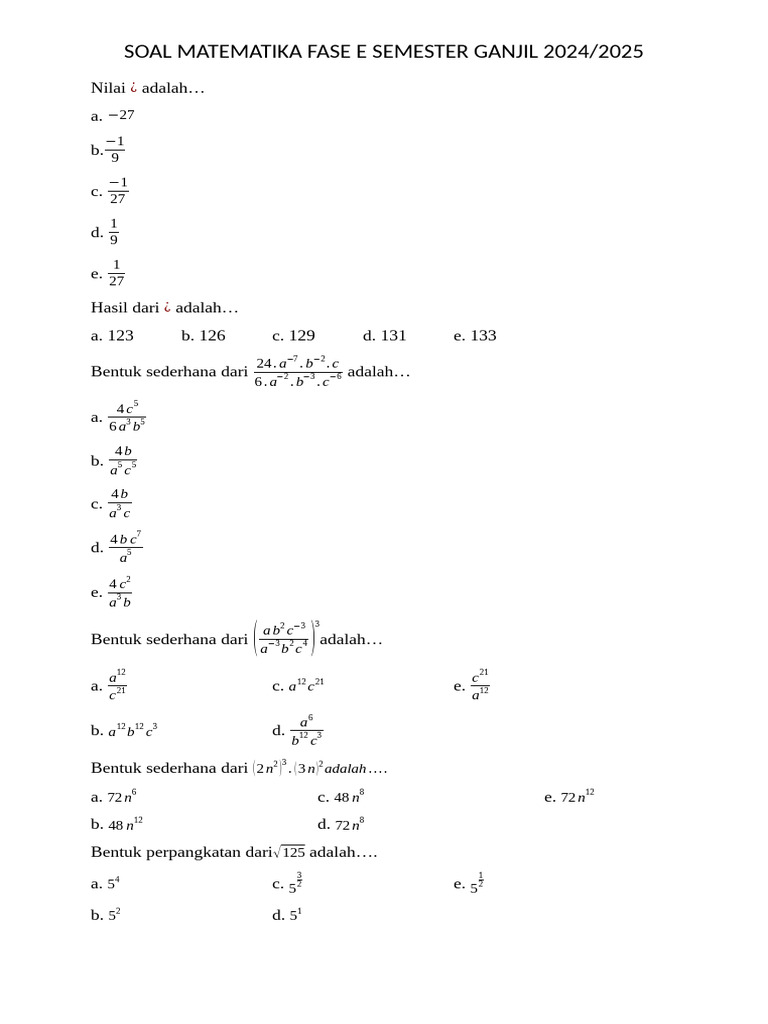 Soal Semester Ganjil Kelas X 2024-2025 | PDF