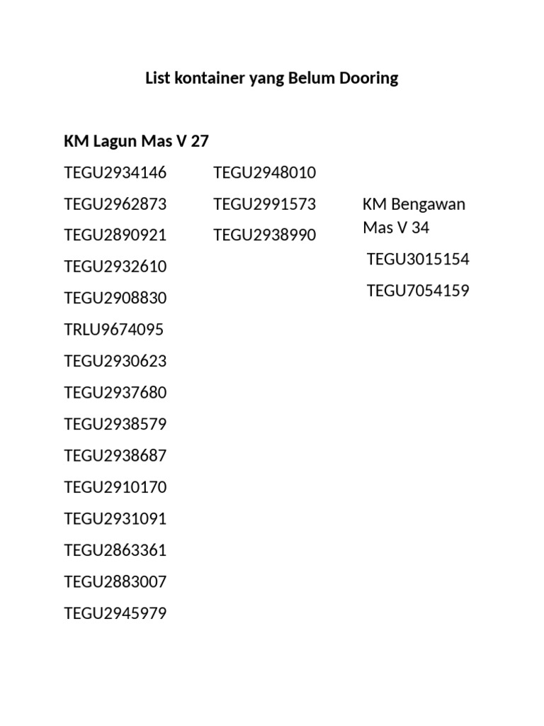 List Kontainer Yang Belum Dooring | PDF