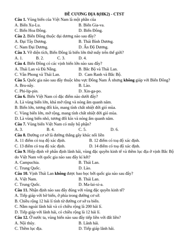 Đề Cương Địa 8HK2 CTST | PDF
