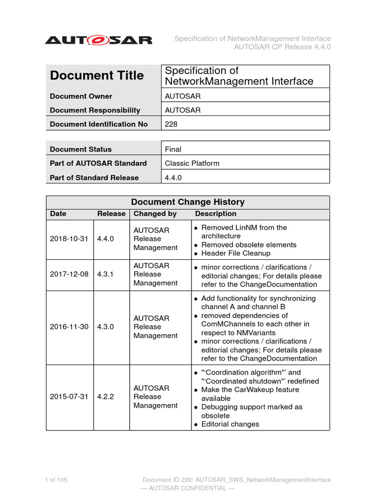 AUTOSAR SWS NetworkManagementInterface | PDF | Software | Modular Programming