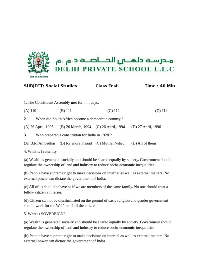Class 9 Worksheet | PDF | Constitution | Government
