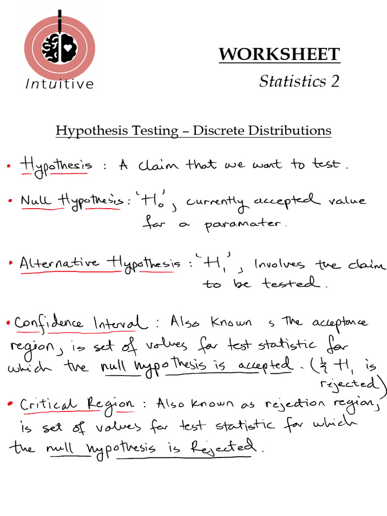 Hypothesis Testing - Discrete Distributions - WORKSHEET | PDF