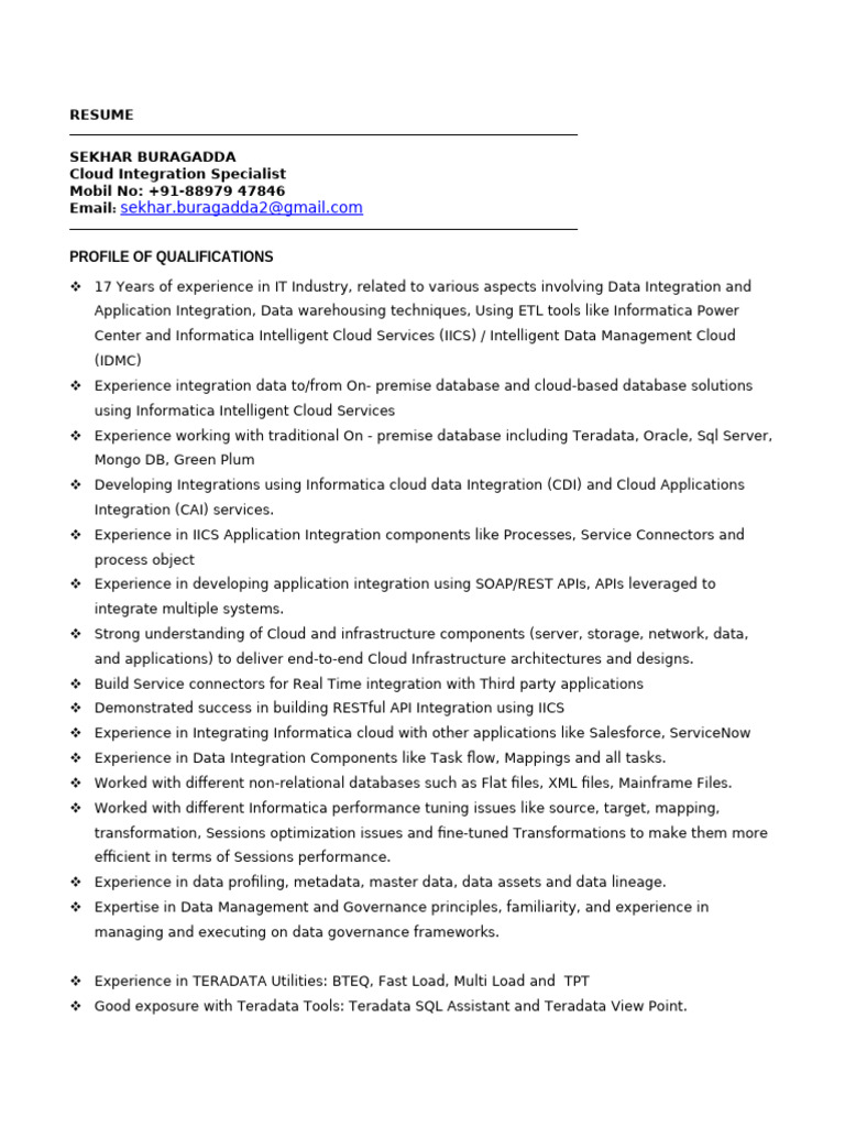 Sekhar_CV | PDF | Databases | Cloud Computing