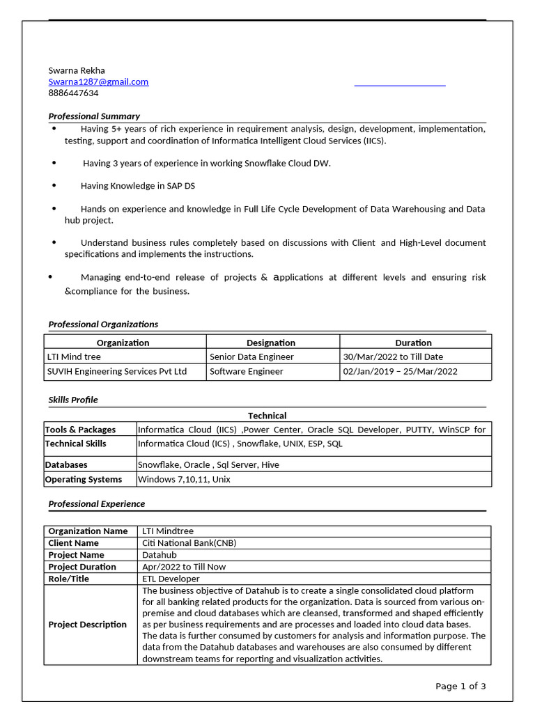 Swarna Resume | PDF | Databases | Cloud Computing