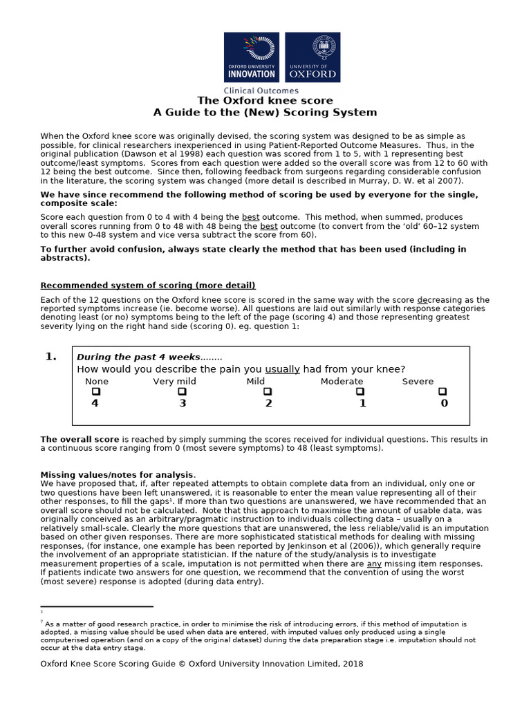OKS Scoring Guide - 2018 05 09 | PDF | Teaching Methods & Materials