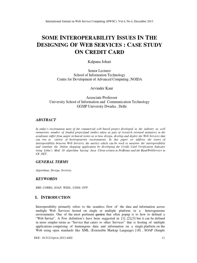 Some Interoperability Issues in The Designing of Web Services: Case Study On Credit Card | PDF ...