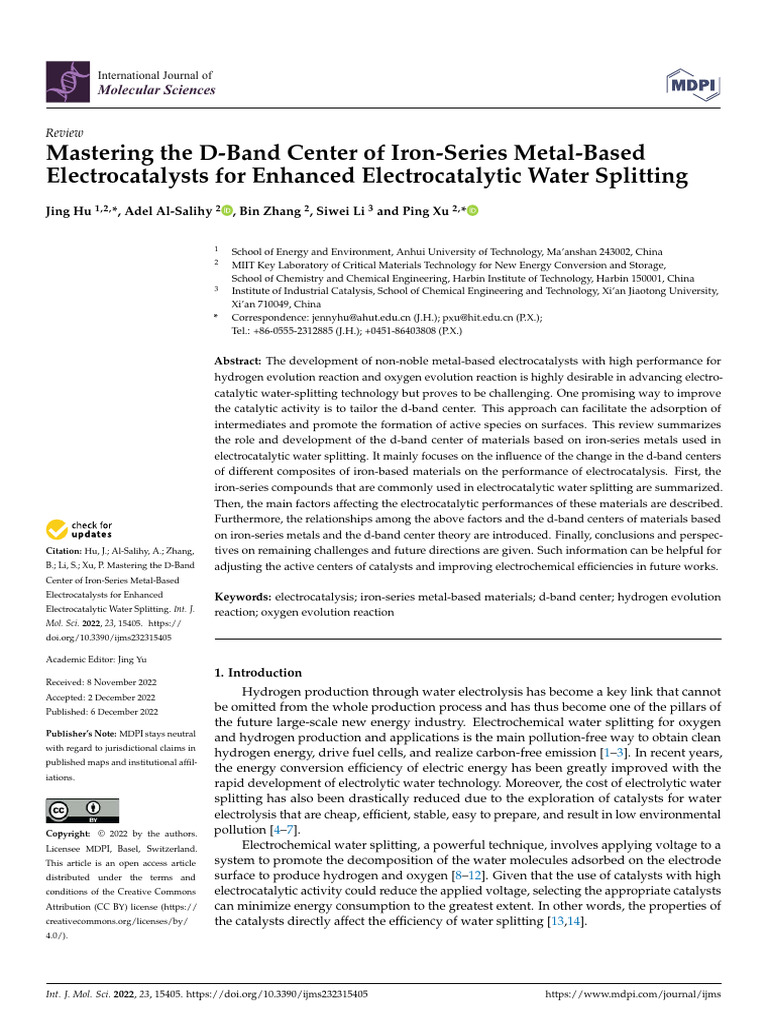 D-Band Center of Fe Electrocatalysts For Electrolysis Review ...