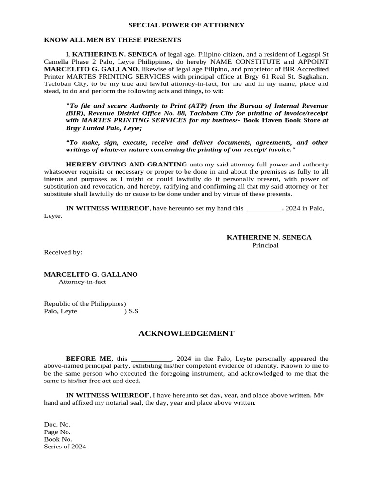 SPA ATP | PDF | Power Of Attorney | Private Law