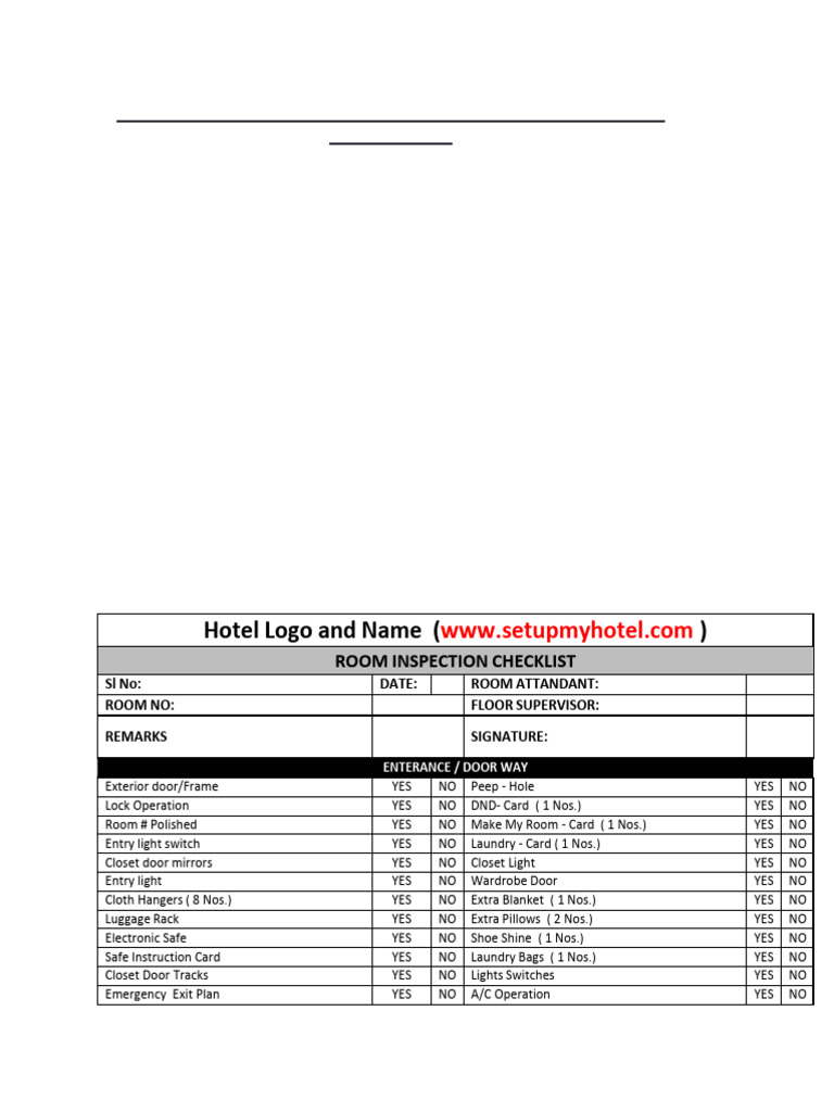 Housekeeping Room Checklist For Assignment | PDF | Public Toilet | Bathroom