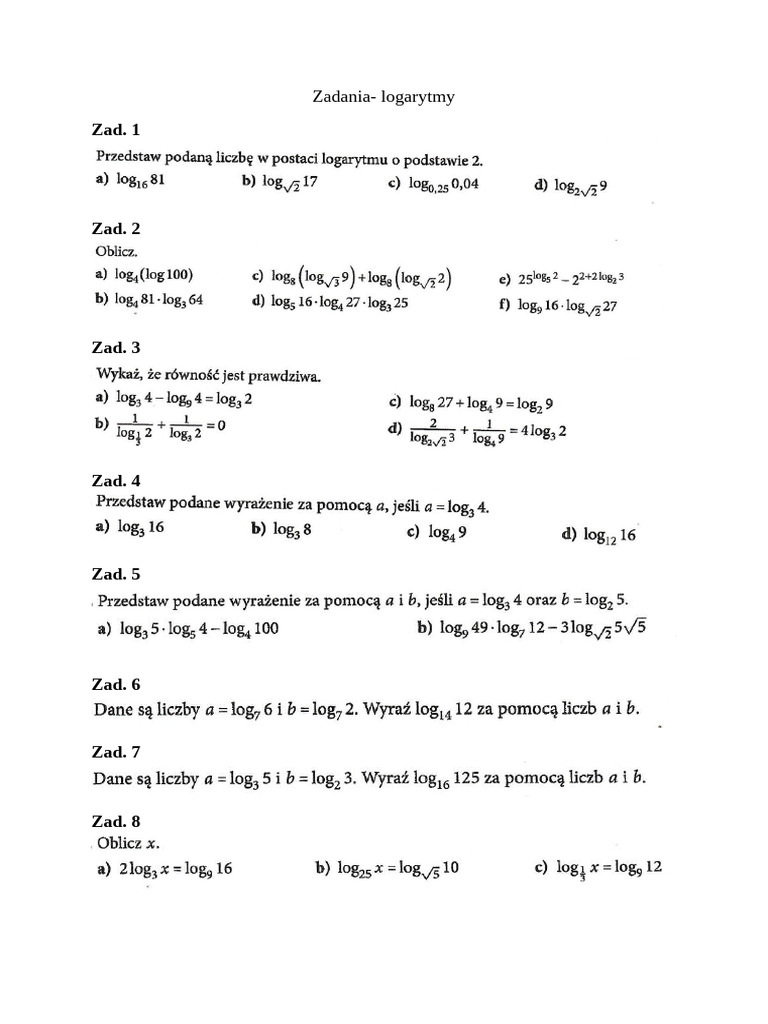 Zadania Logarytmy | PDF