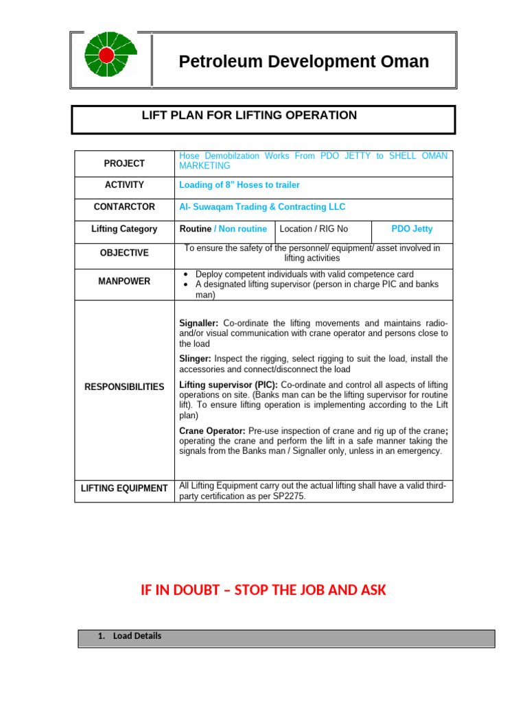 Crane Lift Plan Hose Shifting | PDF | Crane (Machine)