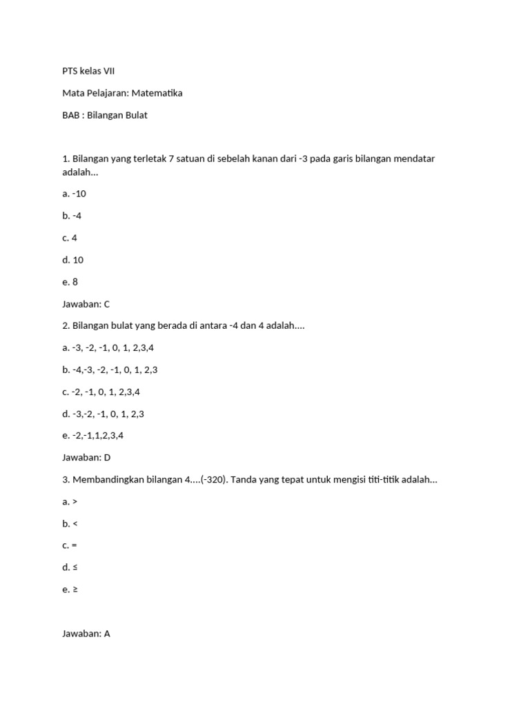 PTS Kelas VII MTK-WPS Office | PDF | Metode & Bahan Ajar