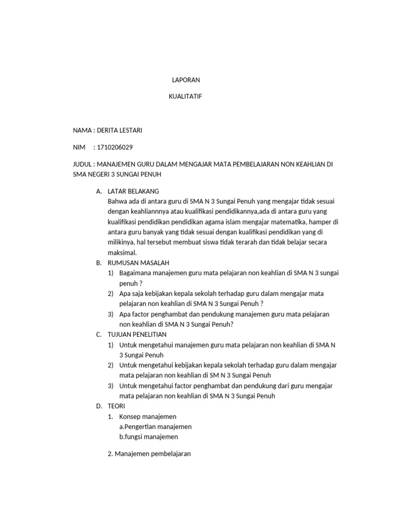 Laporan Skripsi Kulitatif (Anggun Delia Putri Dan M Akbar) - 1 | PDF