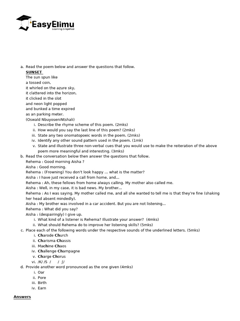 HsOral Literature Questions and Answers-7834 | PDF | Poetry | Nonverbal ...